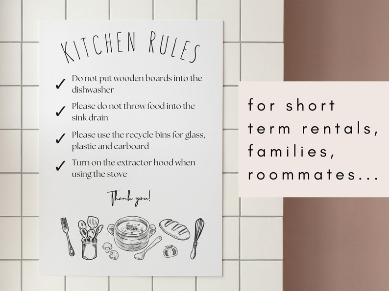 Kitchen Rules Sign Template Editable in Canva Guidelines for Short Term ...