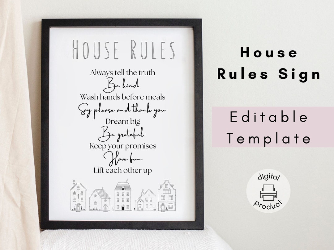 Editable House Rules Sign Template Minimalist Wall Art for - Etsy