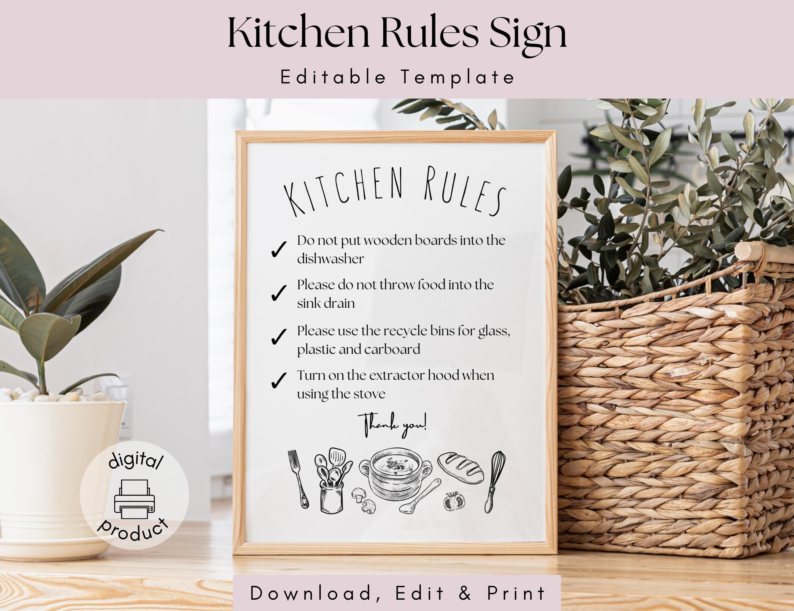Kitchen Rules Sign Template Editable in Canva Guidelines for Short Term ...