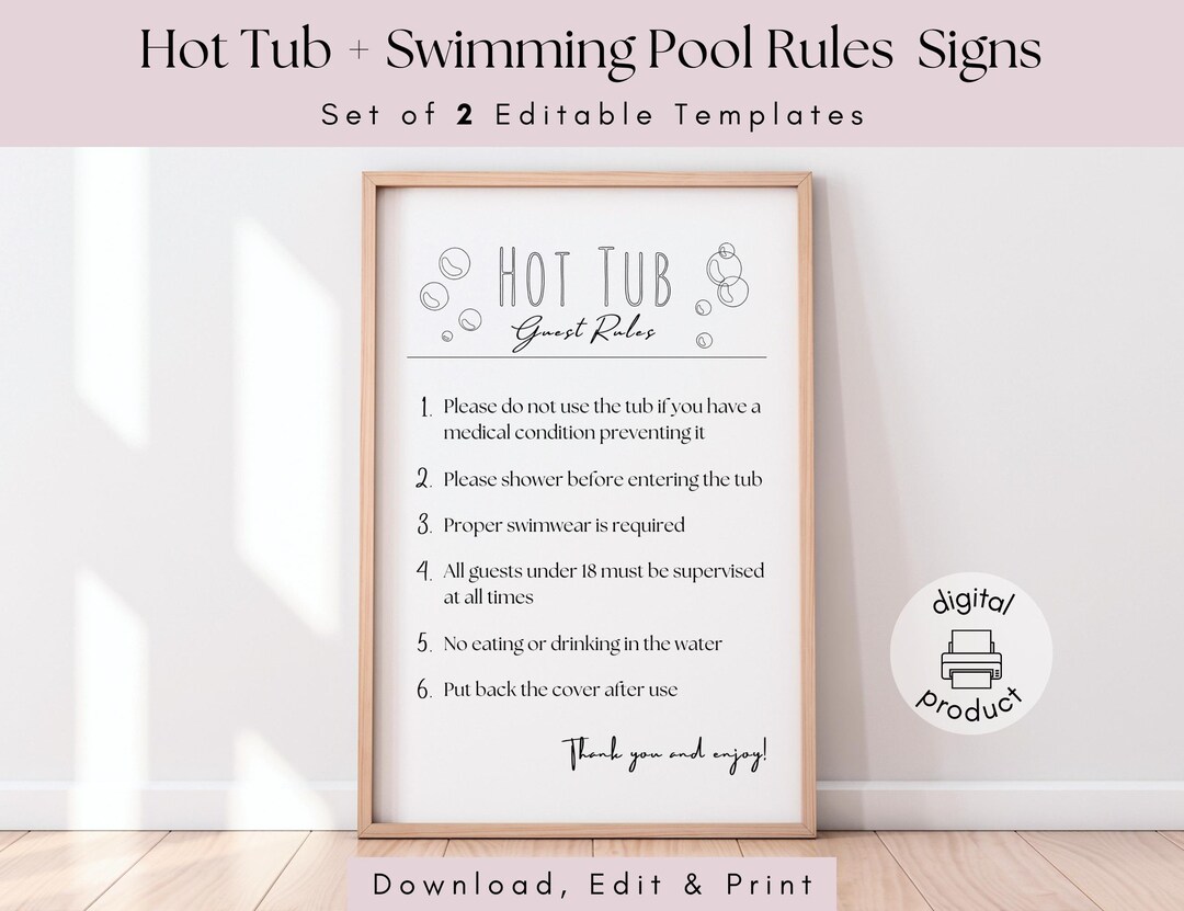 Hot Tub and Swimming Pool Rules Signs Make Your Custom Sign Template ...