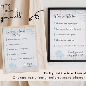 Beach House Rules Sign Template for Rental Property or Family Home Edit ...