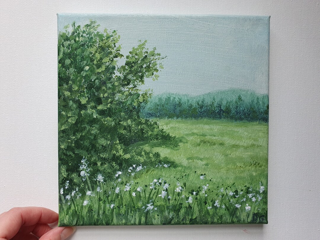 Green Grass Meadow Painting 88 Vermont Spring Landscape Original Small ...