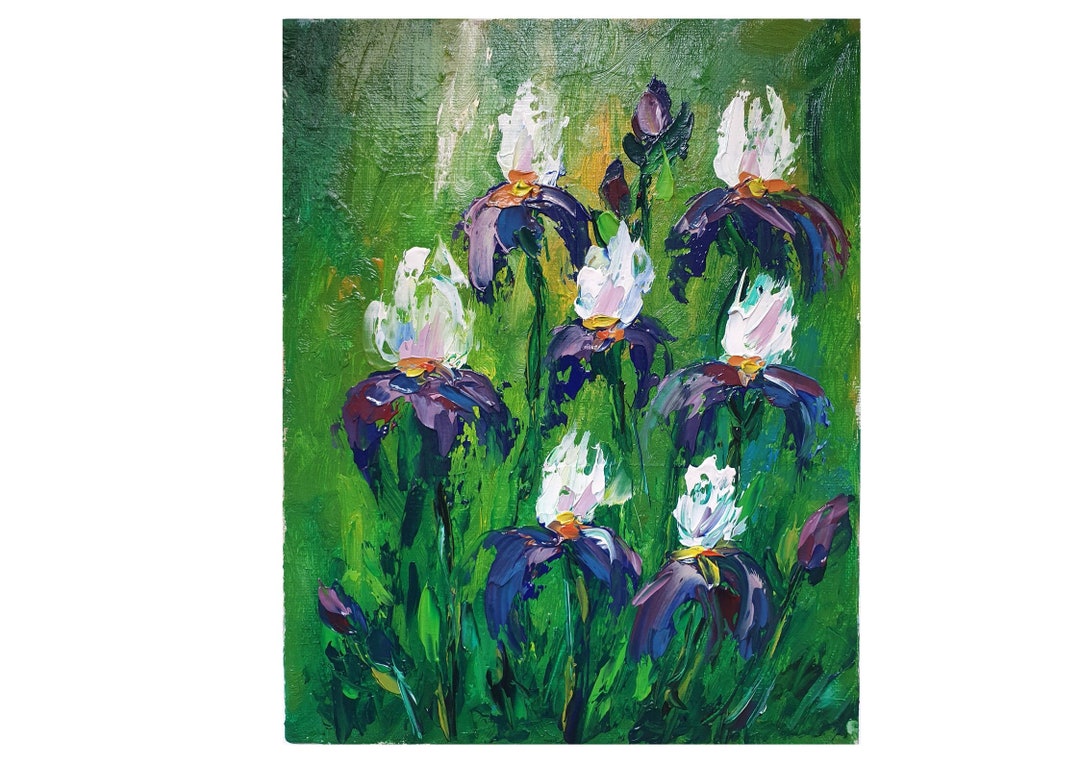 Original Iris Oil Painting: Semi Abstract Floral Impasto Art (8x10) - Etsy