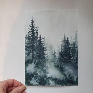 Misty Mountain Pine Forest Watercolor Painting: Pacific Northwest ...