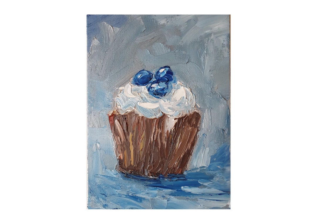 Blueberry Cupcake Oil Painting - Semi Abstract Impasto Food Art - Etsy