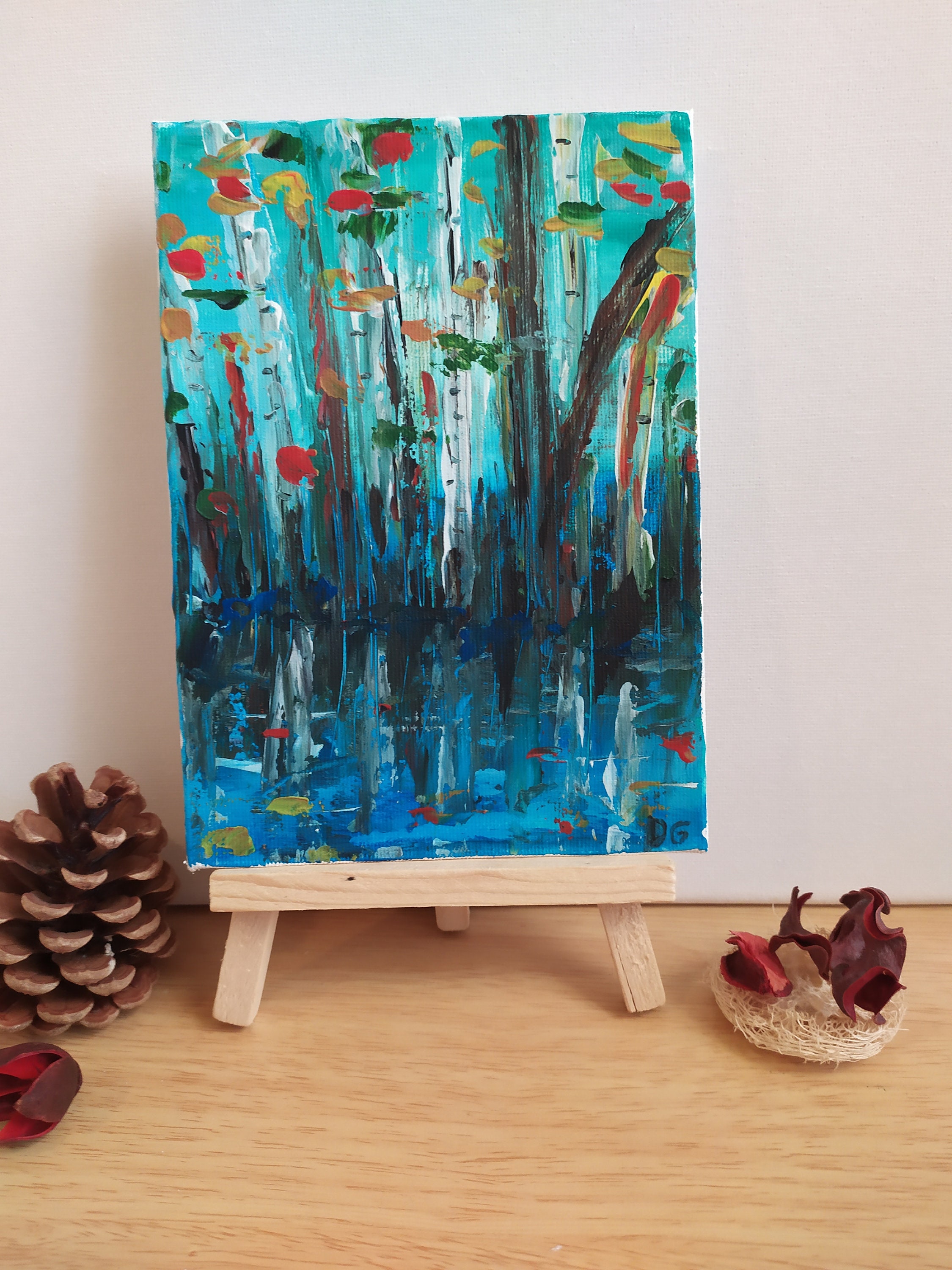 Abstract Lake Forest Painting Birch Trees Canvas Art Abstract Forest ...