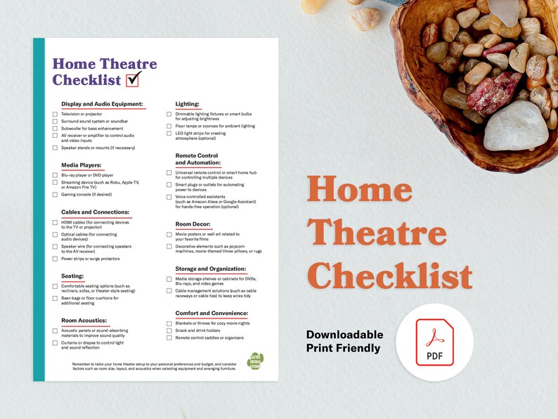 Home Theatre Checklist Printable Essentials for Ultimate Entertainment ...