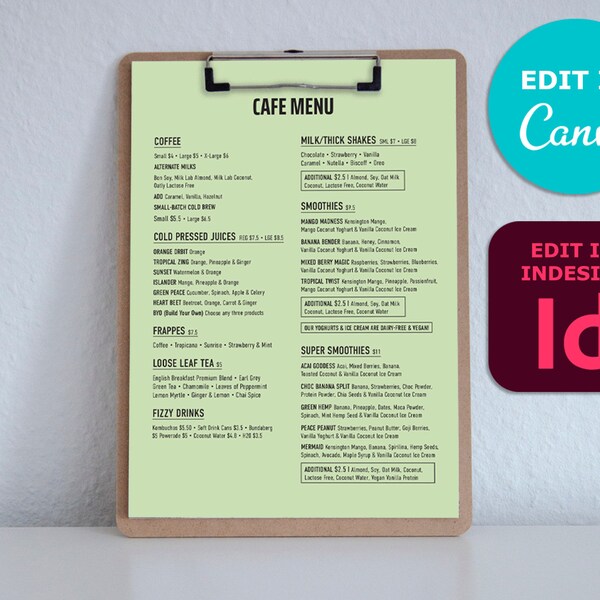 Indesign Menu Template Etsy