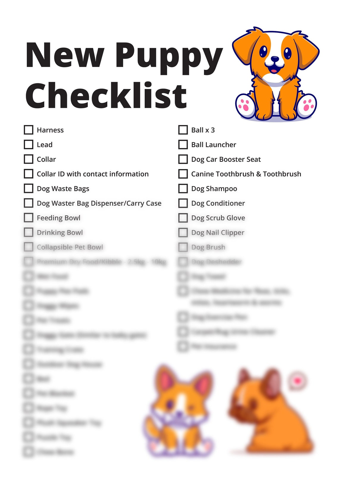 New Puppy Checklist New Dog Checklist New Pet Checklist - Etsy