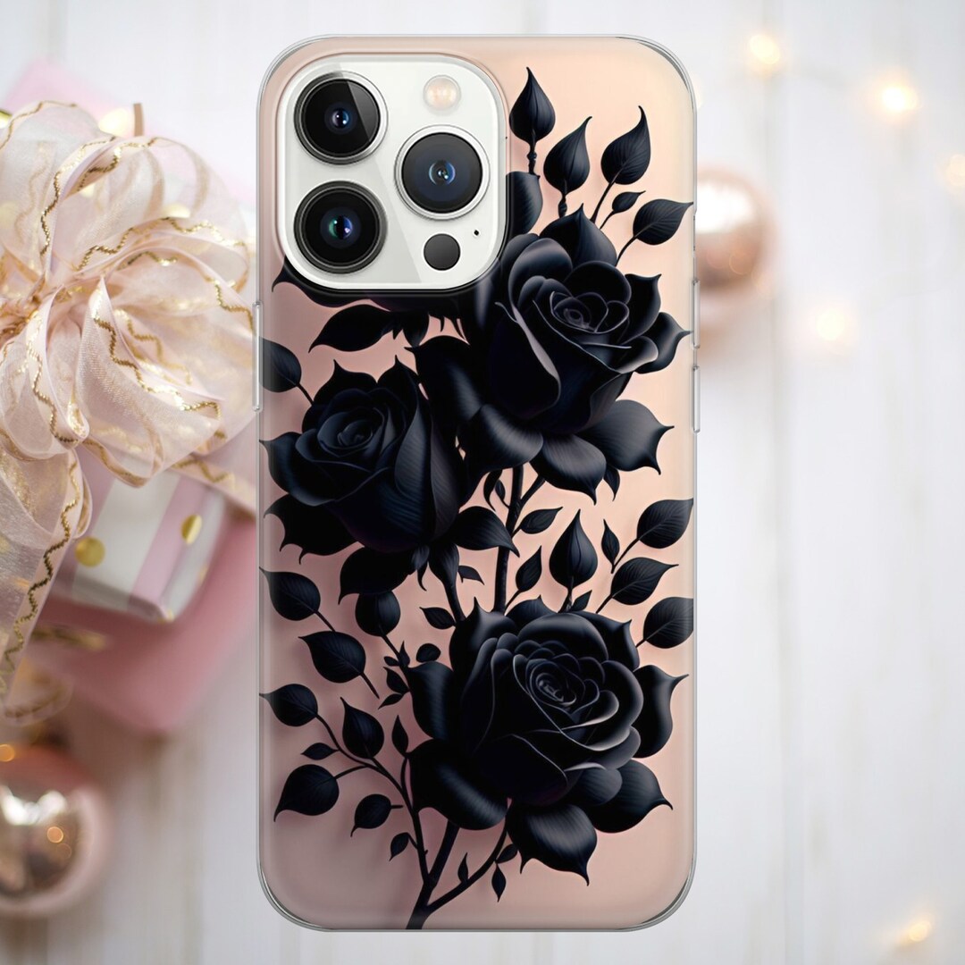 Black Roses Phone Case Black Flower Cover for iPhone 16 Pro, 15, 14, 13 ...