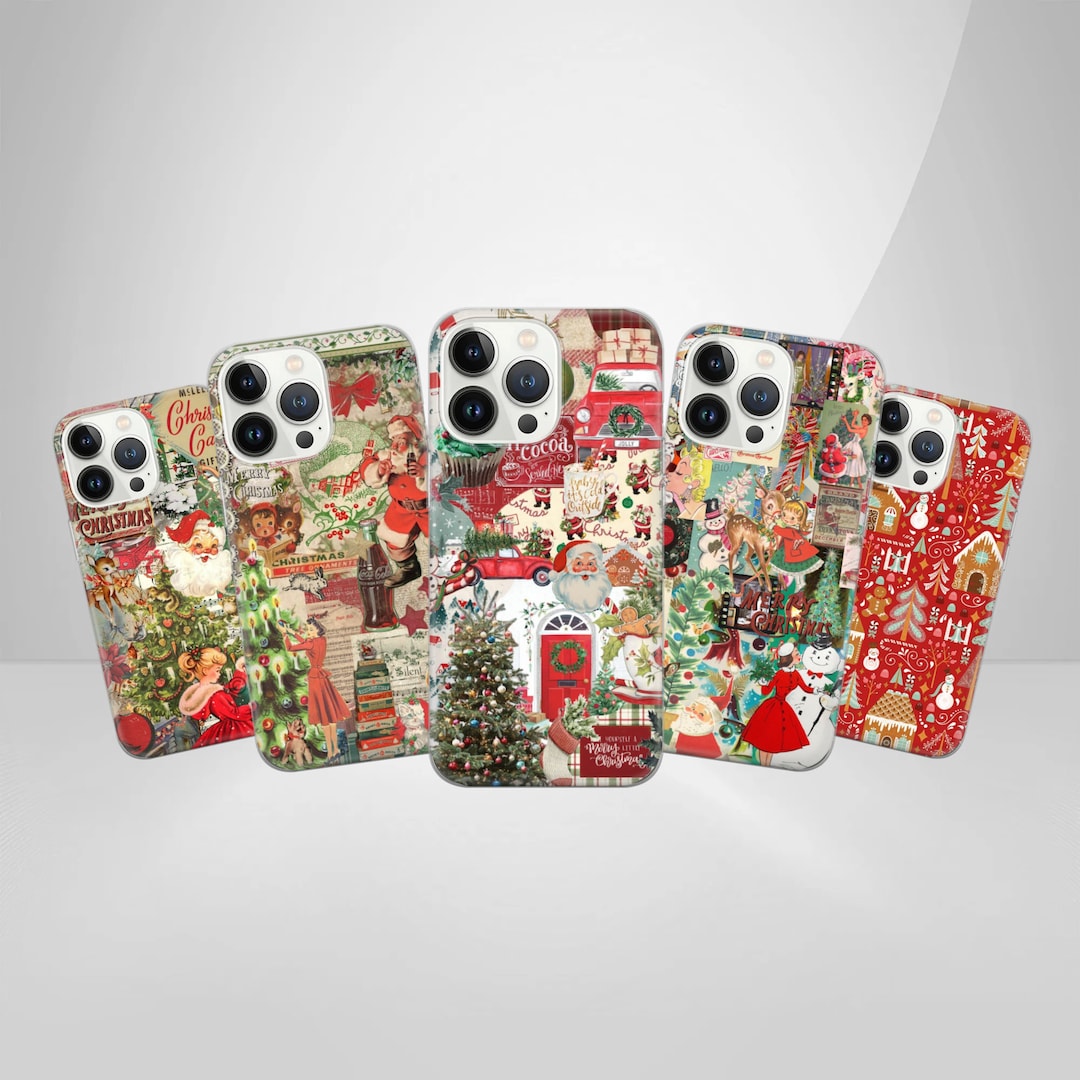 Vintage Christmas Phone Case Retro Christmas Collage Cover for iPhone ...