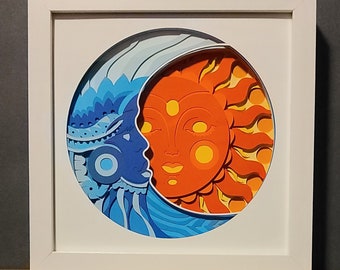 Sun and Moon SVG Shadow Box Template, Venetian Mask Celestial 3D ...