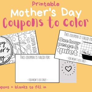 Printable Mother's Day Coupons to Color. Mother's Day Gift. Digital ...