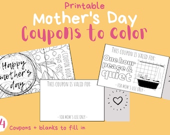 Printable Father's Day Coupons to Color. Father's Day Gift. Digital ...