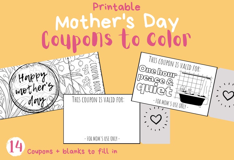 Printable Mother's Day Coupons to Color. Mother's Day Gift. Digital ...