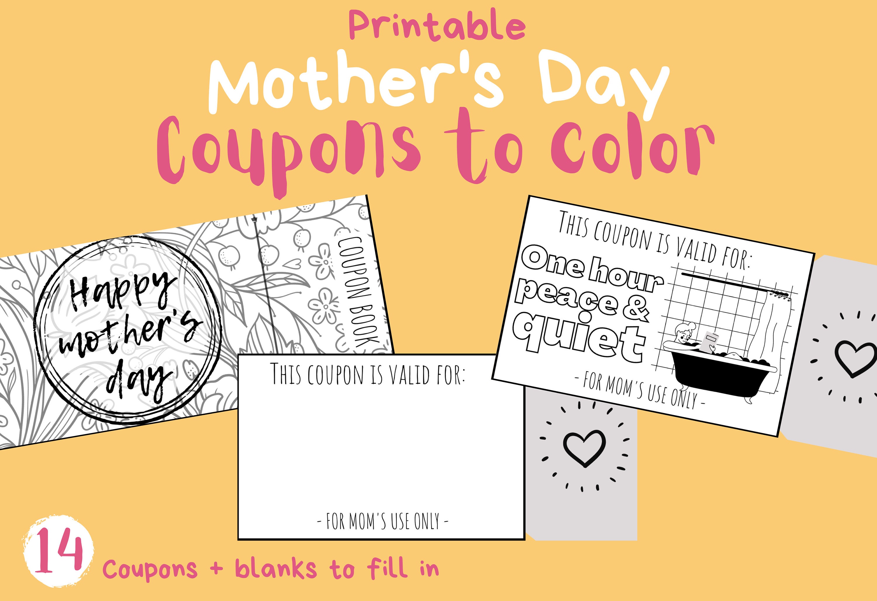 Printable Mother's Day Coupons to Color. Mother's Day Gift. Digital ...