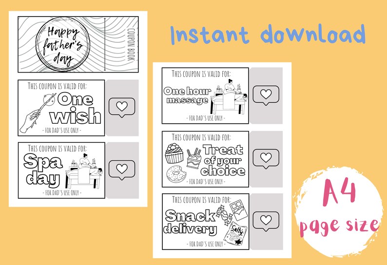 Printable Father's Day Coupons to Color. Father's Day Gift. Digital ...