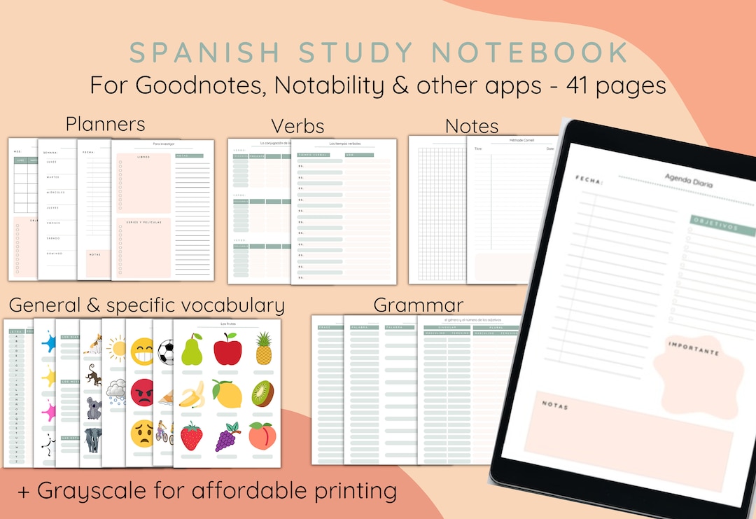 Spanish Learning Planner. Spanish Learning Notebook. Digital ...