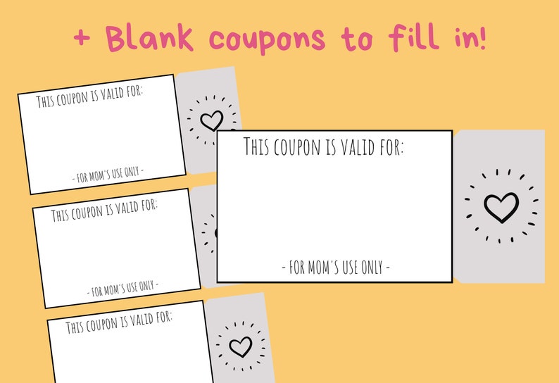 Printable Mother's Day Coupons to Color. Mother's Day Gift. Digital ...