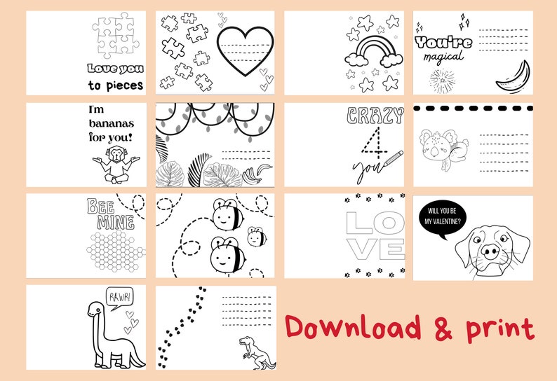 Printable Valentine's Day Cards to Color Kids Valentines Day Cards ...