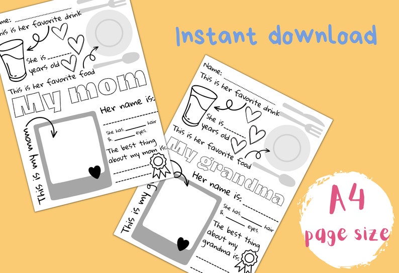 Mother's Day Cards & Fill in the Blanks Activity. Printable. Mother's ...
