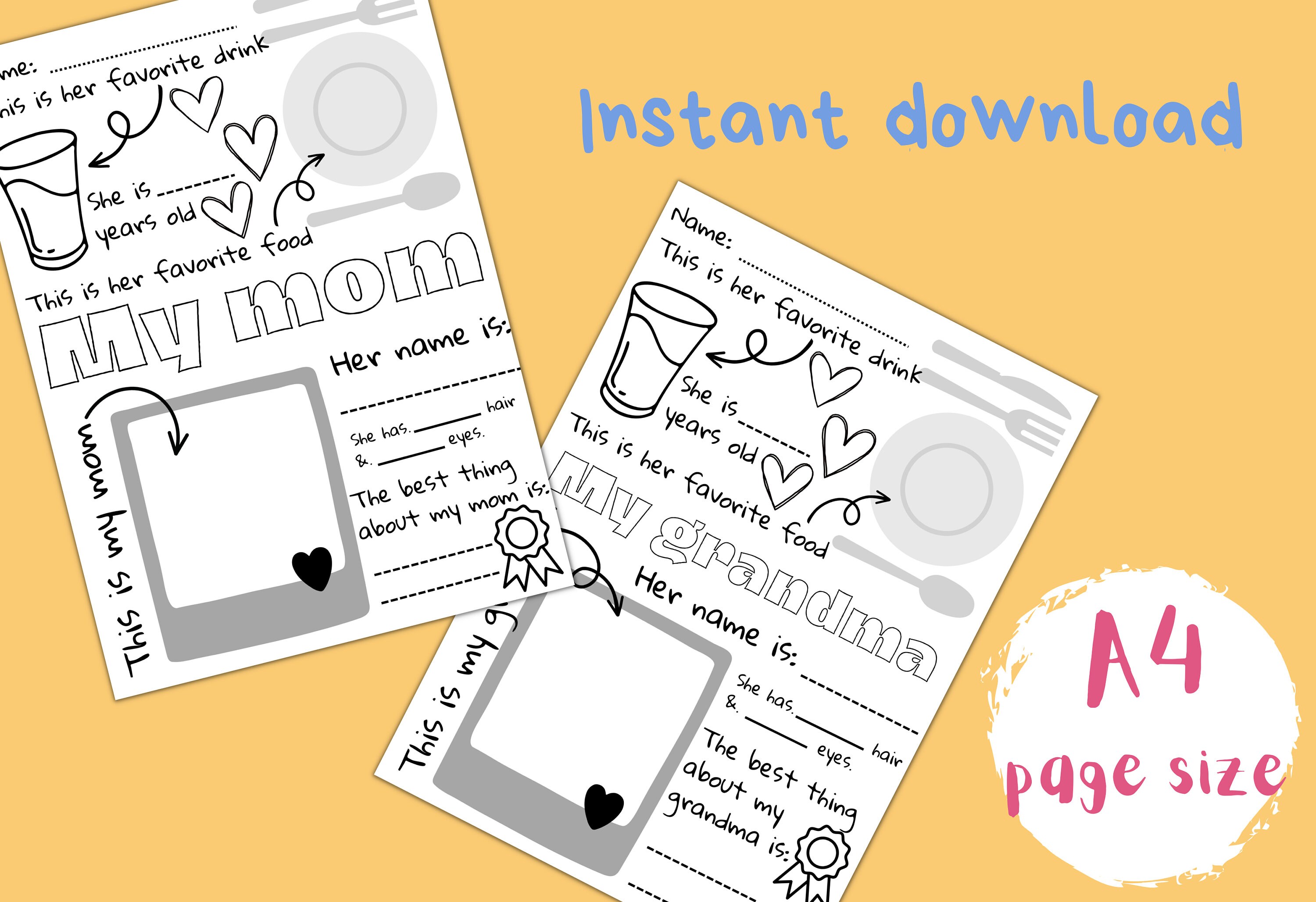 Mother's Day Cards & Fill in the Blanks Activity. Printable. Mother's ...