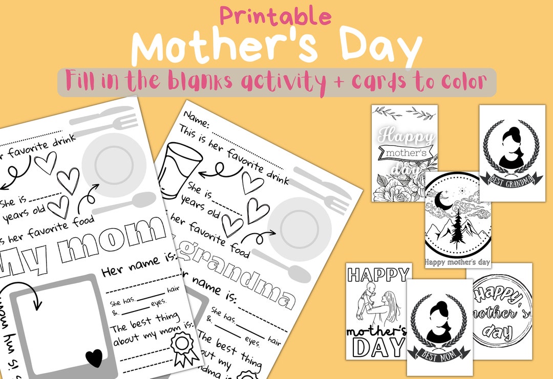 Mother's Day Cards & Fill in the Blanks Activity. Printable. Mother's ...