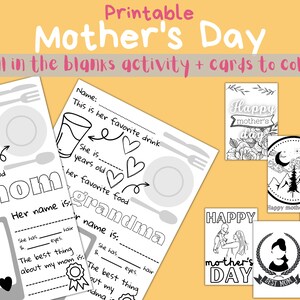 Mother's Day Cards & Fill in the Blanks Activity. Printable. Mother's ...