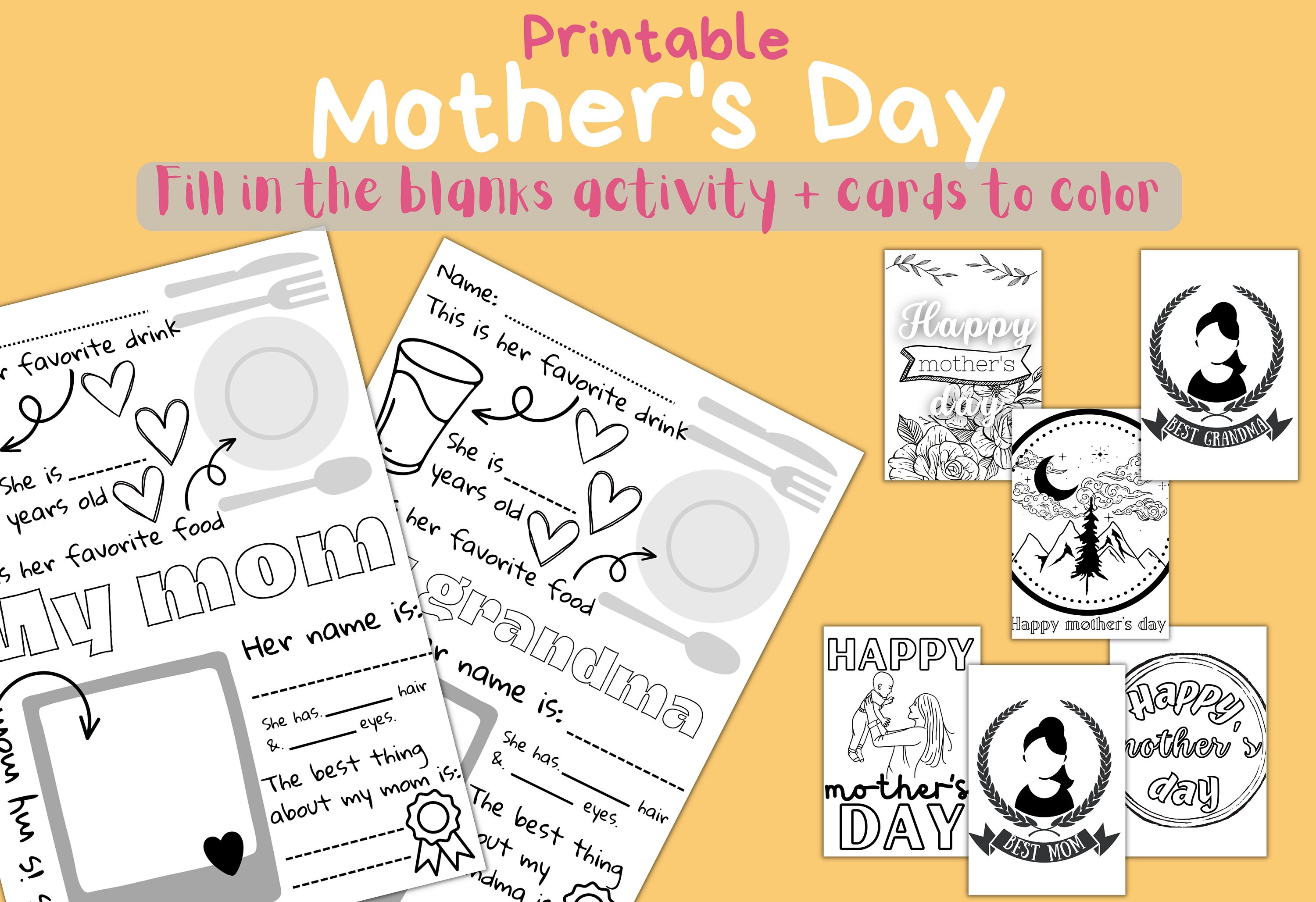 Mother's Day Cards & Fill in the Blanks Activity. Printable. Mother's ...