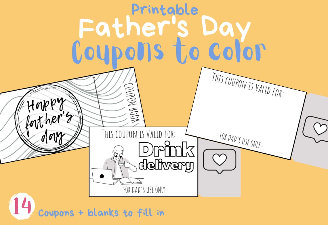 Printable Father's Day Coupons to Color. Father's Day Gift. Digital ...