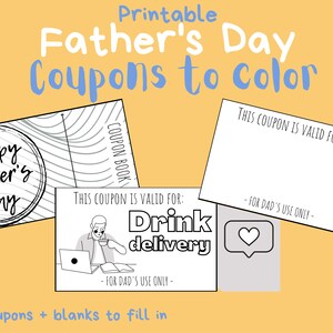 Printable Father's Day Coupons to Color. Father's Day Gift. Digital ...