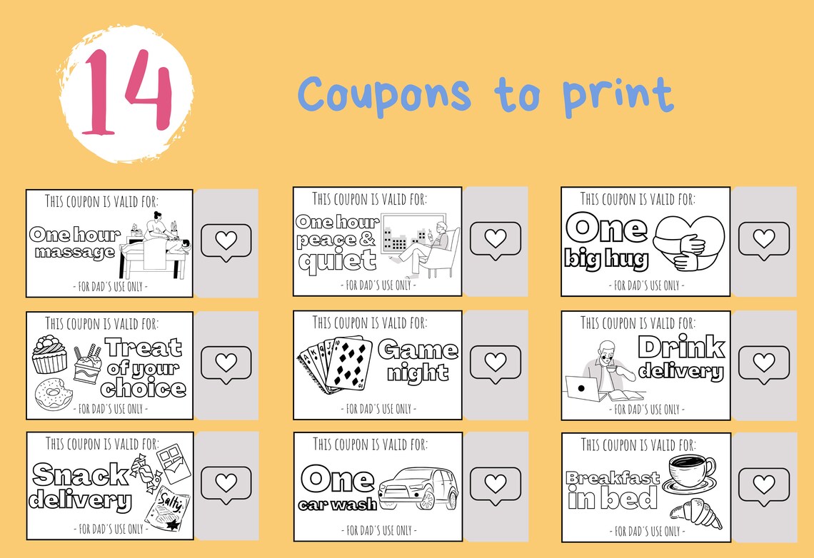 Printable Father's Day Coupons to Color. Father's Day Gift. Digital ...