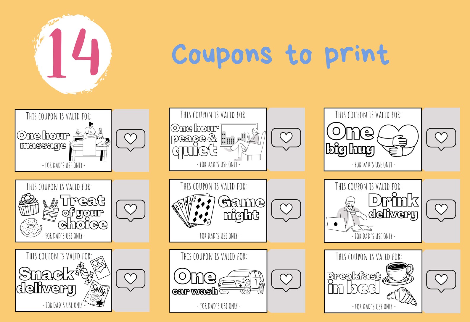 Printable Father's Day Coupons to Color. Father's Day Gift. Digital ...