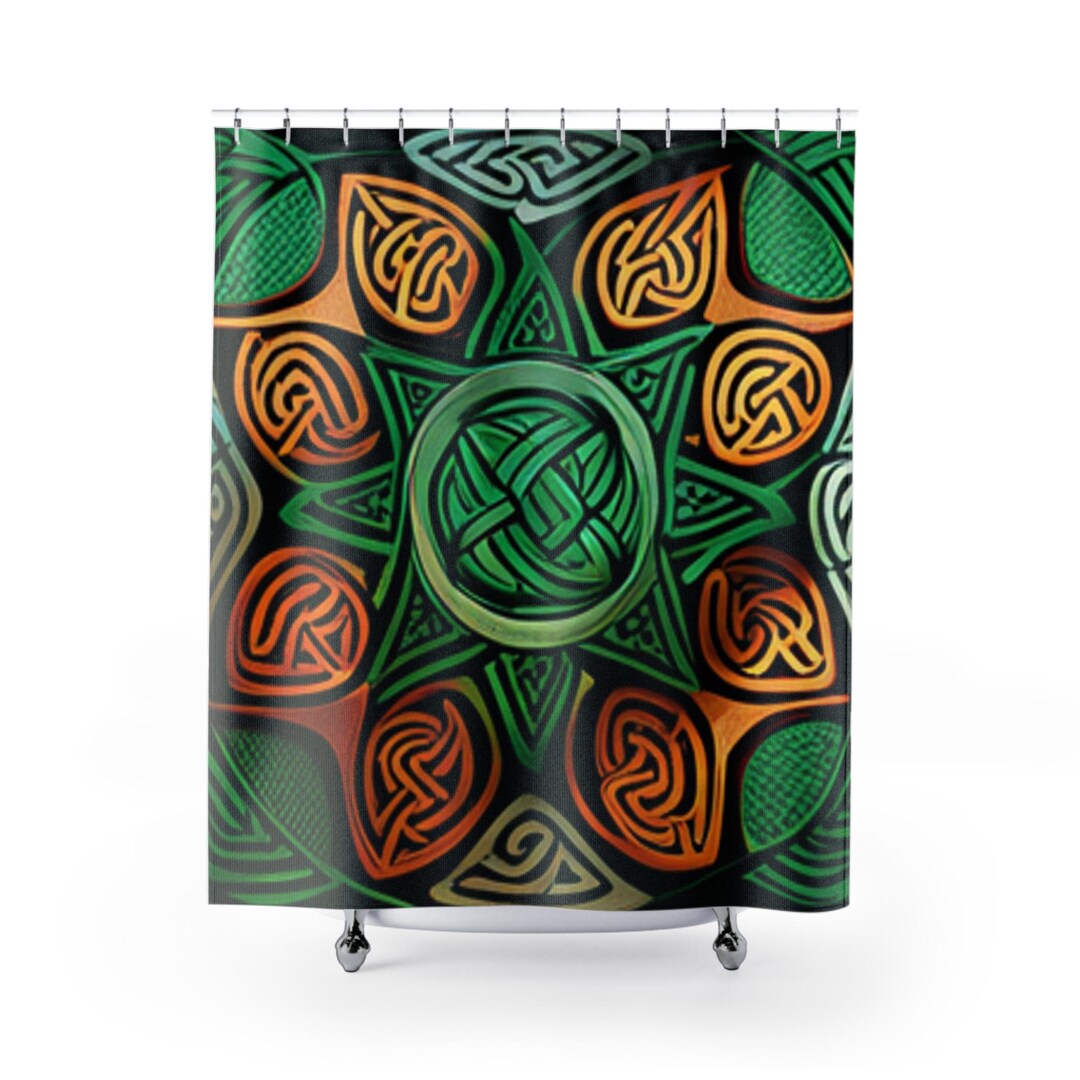 Celtic Shower Curtain, Irish Bathroom Decor, Gaelic Print Washroom ...