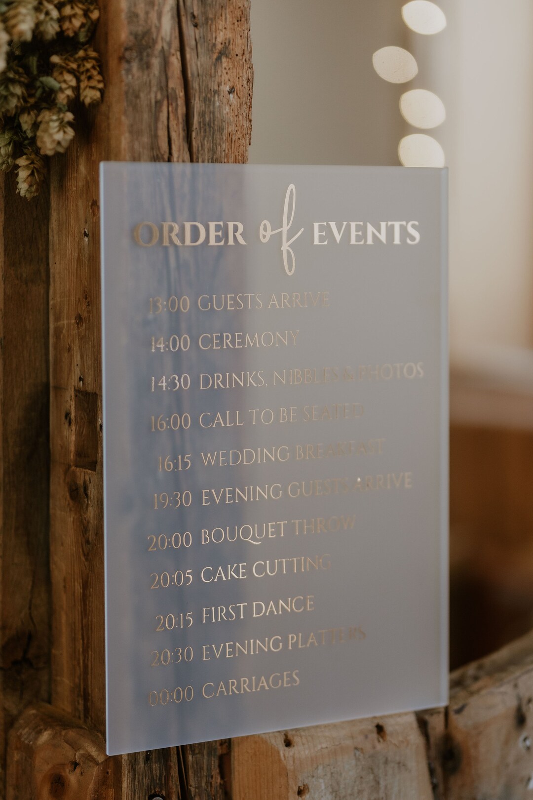 Frosted Wedding Sign, Order of Events Sign, Wedding Order of the Day ...