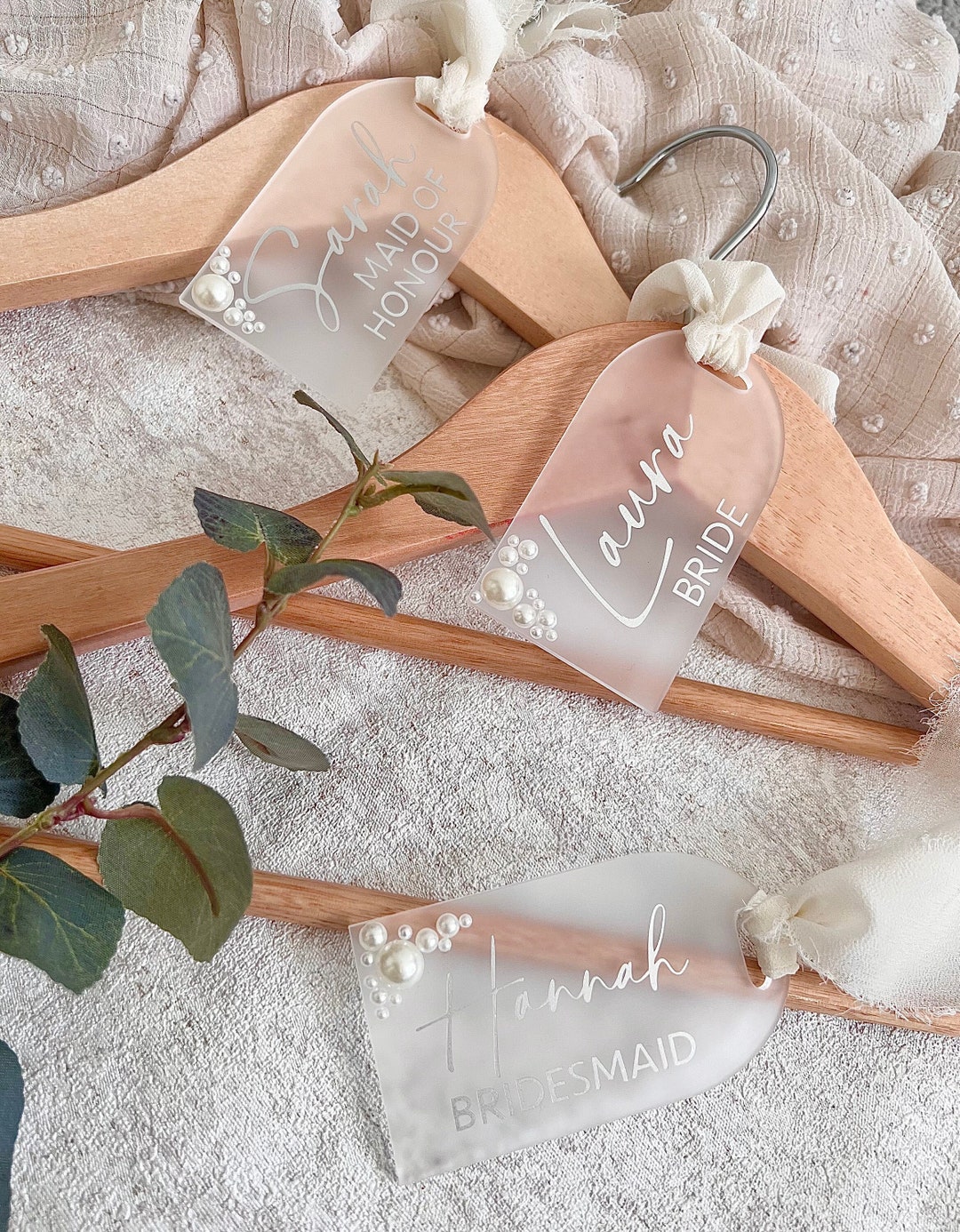 Personalised Wedding Hanger, Wedding Hanger Tag, Pearl Wedding Decor ...