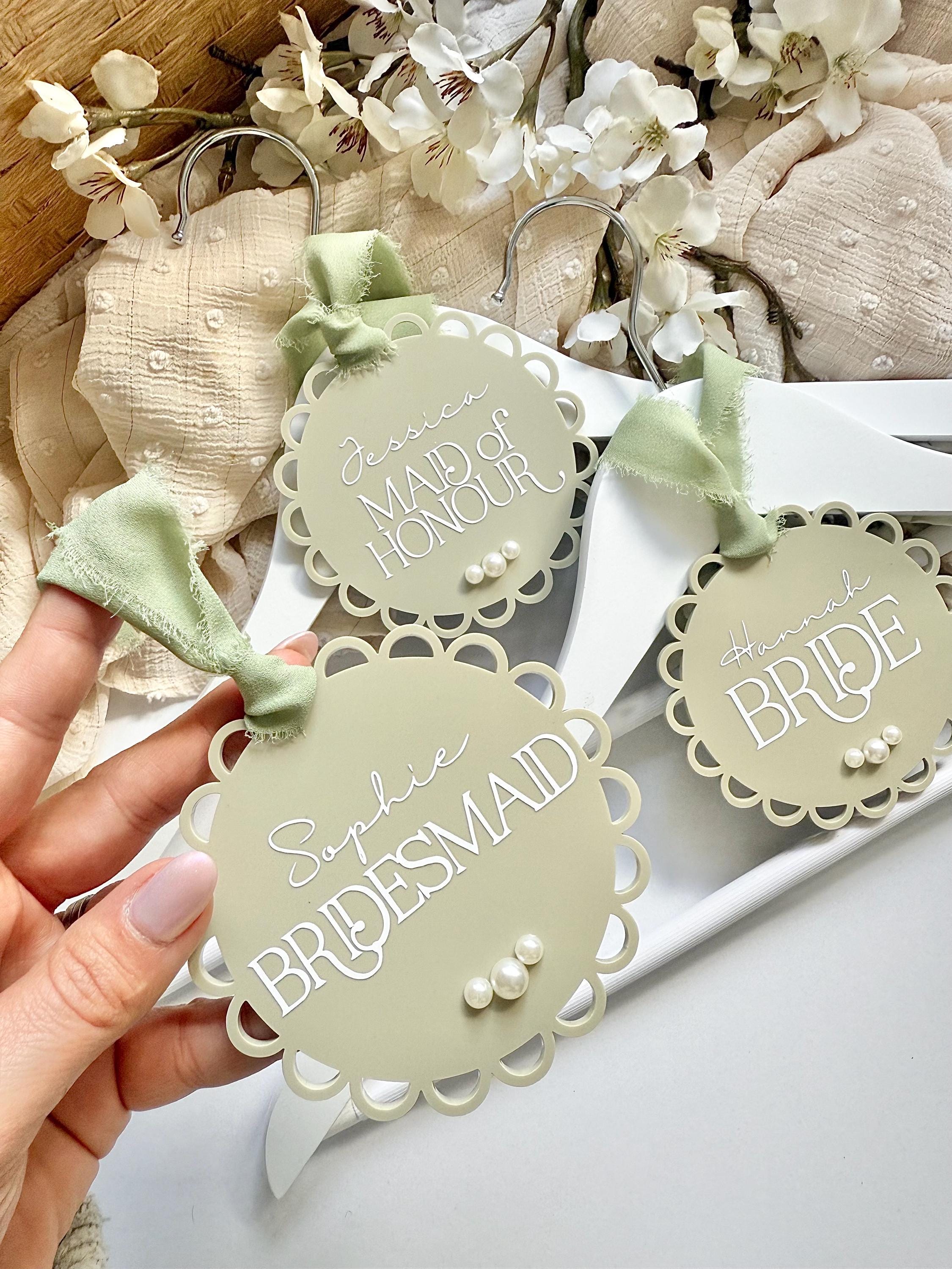 Personalised Bridesmaid Hanger Tag, Bride Hanger Tag, Acrylic, Pearls ...