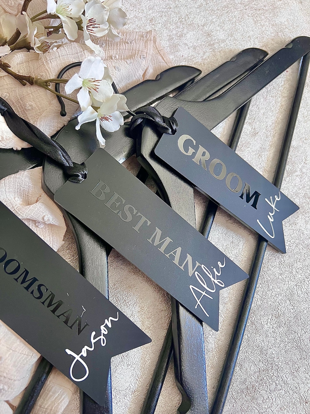 Personalised Groomsmen Hanger Tags, Black Acrylic Wedding Favors - Etsy