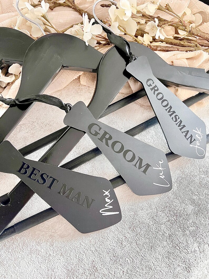 Personalised Groomsmen Hanger Tags: Matte Black Acrylic, Wedding Gifts ...