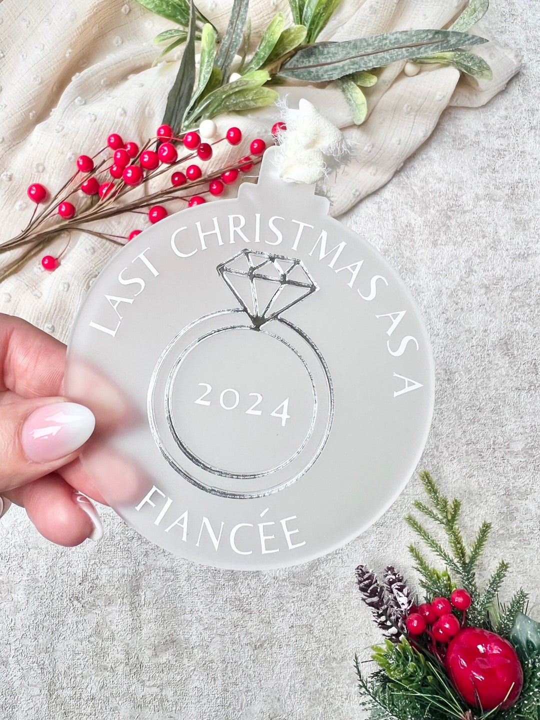 Last Christmas as Fiancée Ornament, Engaged Keepsake, Handmade Bauble ...