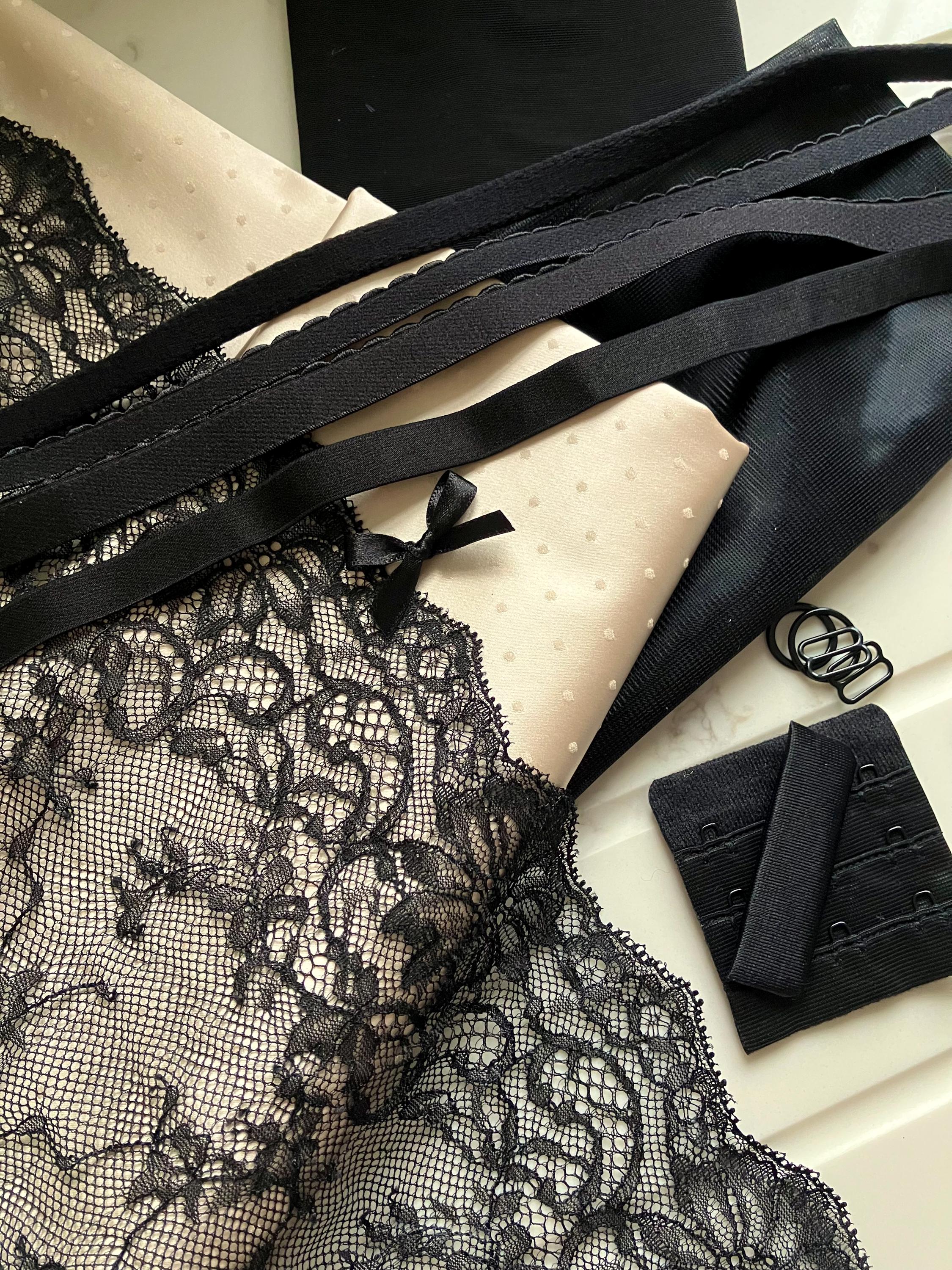 Almond Milk Satin and Black Lace Bra Making Kit. DIY Bra. Bralette ...