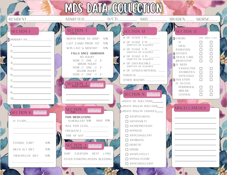 MDS 3.0 Data Collection Cheat Sheet - Etsy