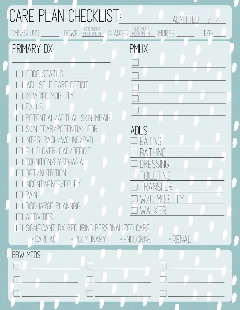 Care Plan Essentials Checklist - Etsy