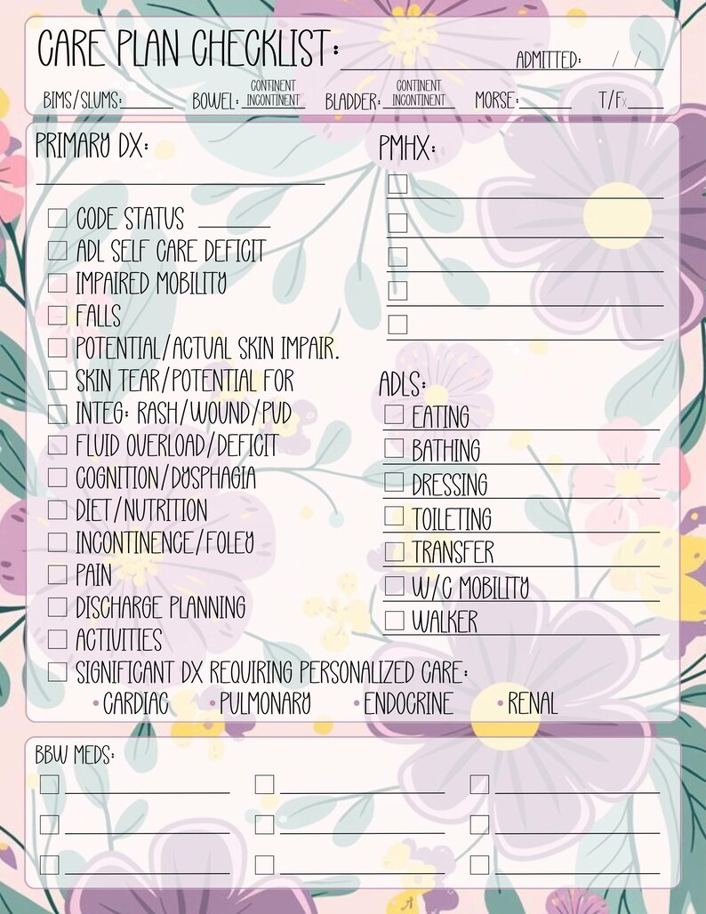 Care Plan Essentials Checklist - Etsy
