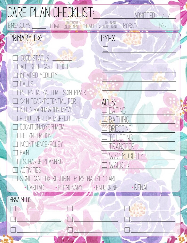 Care Plan Essentials Checklist - Etsy