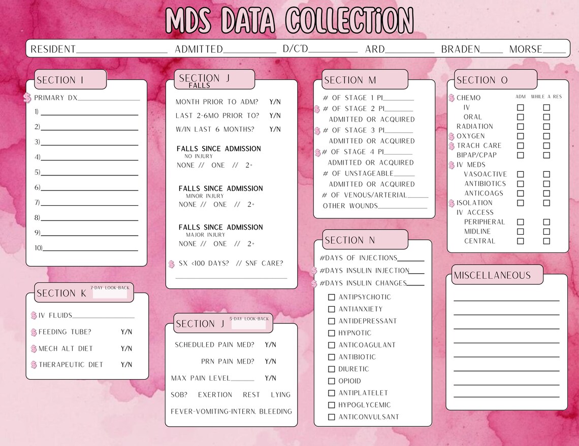 MDS 3.0 Data Collection Cheat Sheet - Etsy