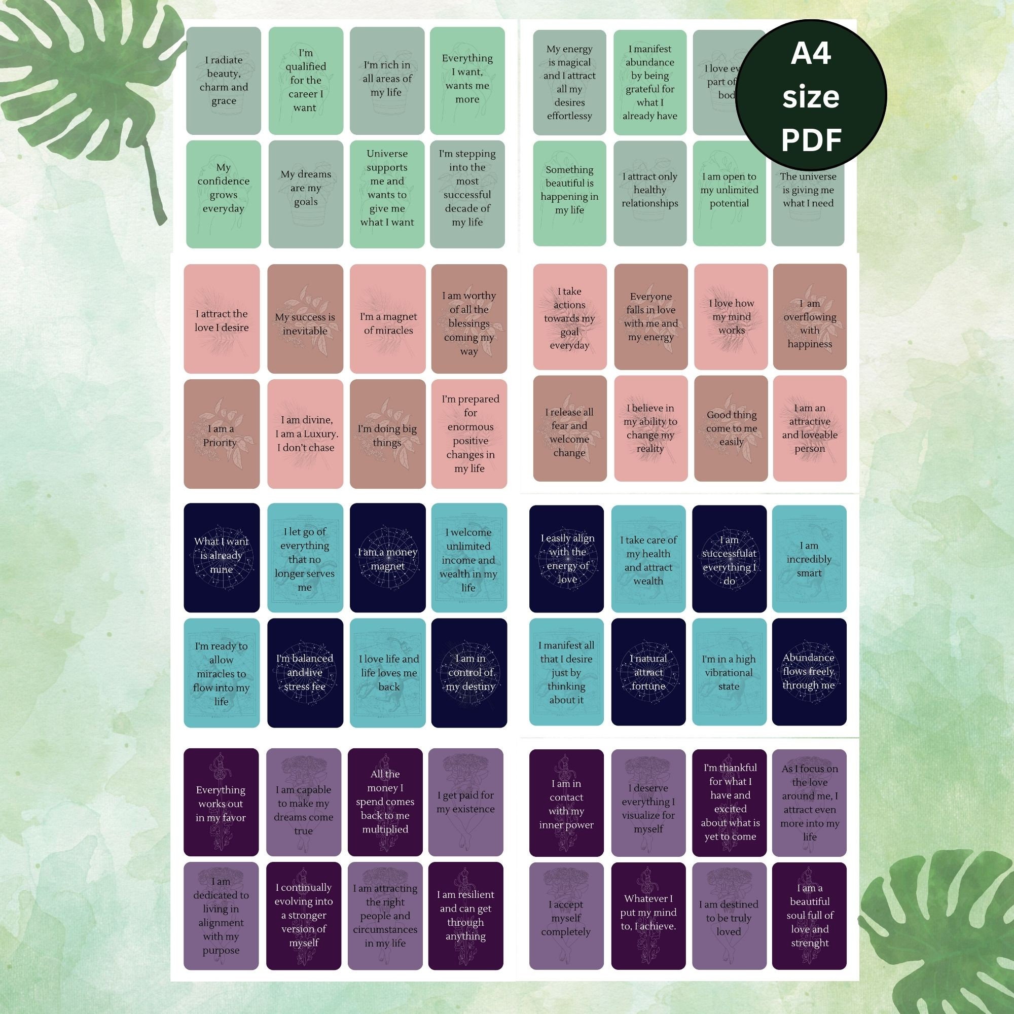 64 PRINTABLE Affirmation Cards, Positive Affirmations, Mantra, Law of ...