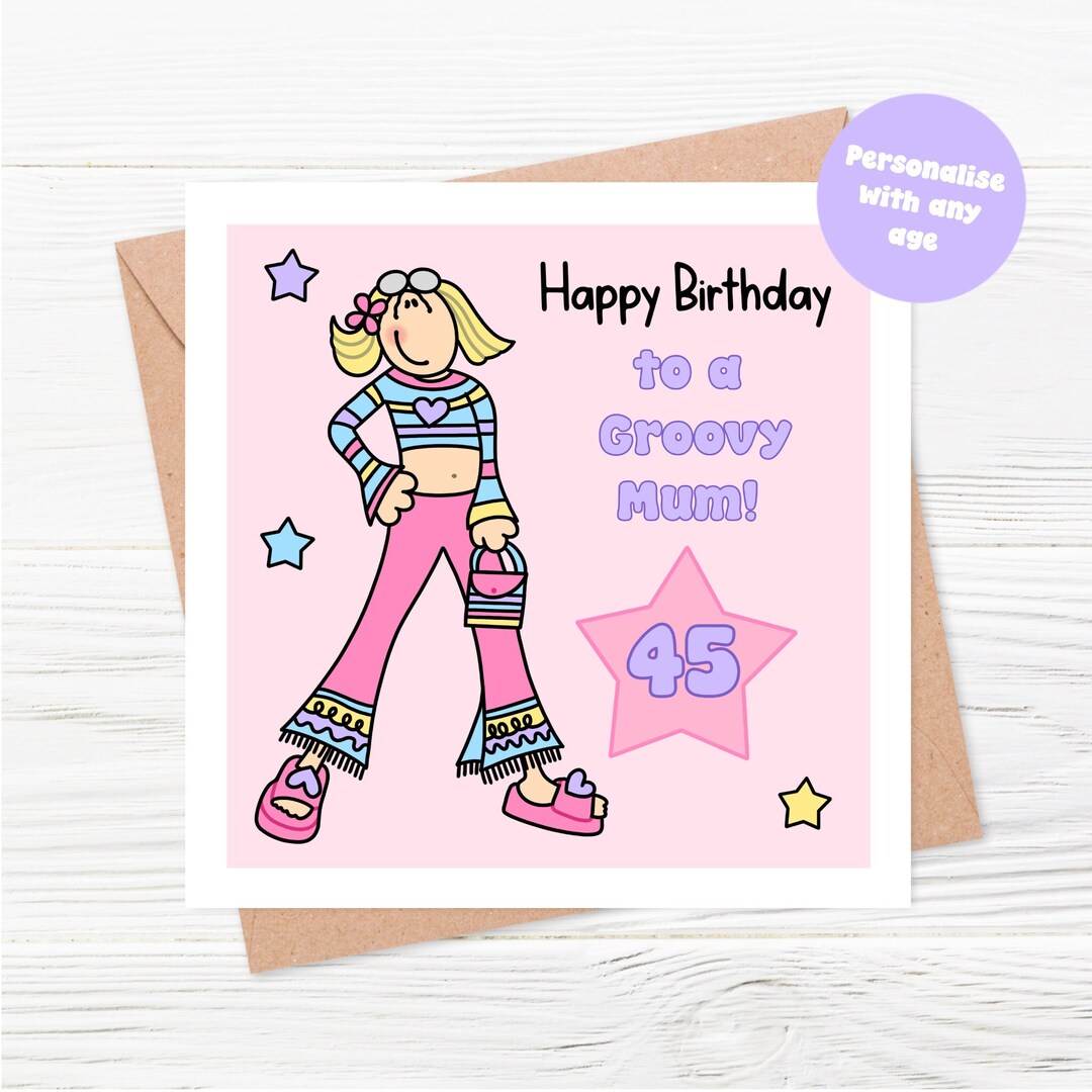 Groovy Chick Mum Birthday Card Personalised With Any Age Card for Mum ...