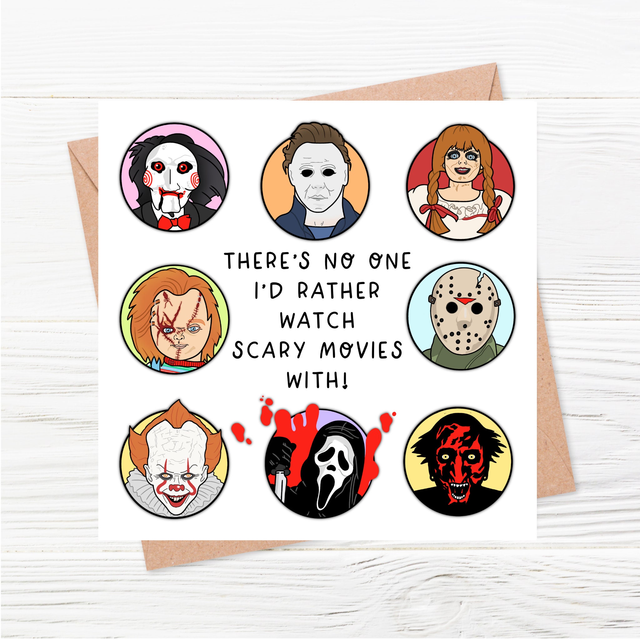 Horror Movie Card There's No One I'd Rather Watch - Etsy