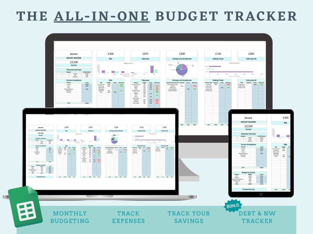 Google Sheets Budget Tracker | Finance Tracker | Monthly Budgeting ...